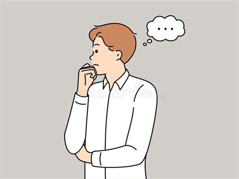 man thinks about ways to solve problem that has arisen and touching chin looks to side stock