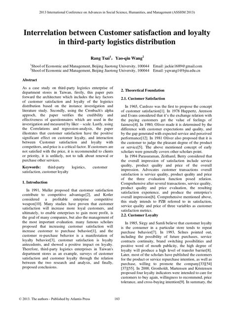 Pdf Interrelation Between Customer Satisfaction And Loyalty In Third Party Logistics Distribution