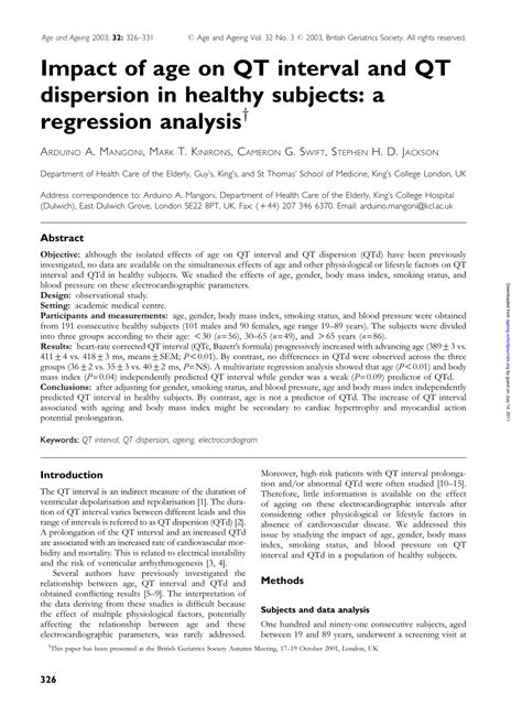 Pdf Impact Of Age On Qt Interval And Qt Dispersion In Healthy Subjects A Regression Analysis