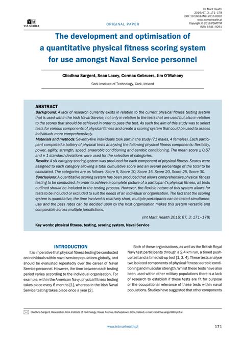 Pdf The Development And Optimisation Of A Quantitative Physical Fitness Scoring System For Use