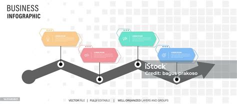4 개의 연속 단계화살표 비즈니스 모델의 개념 4 개의 다채로운 직사각형 요소 브로셔 프리젠 테이션을위한 타임 라인 디자인 인포그래픽 디자인 레이아웃 4에 대한 스톡 벡터