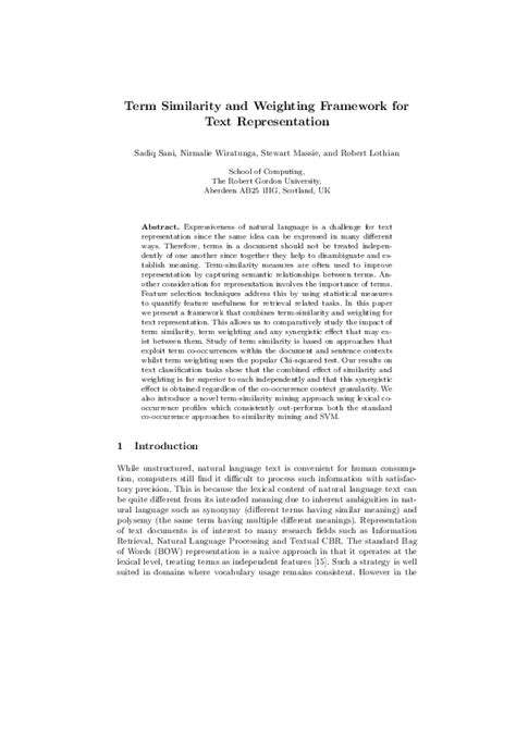 Pdf Term Similarity And Weighting Framework For Text Representation