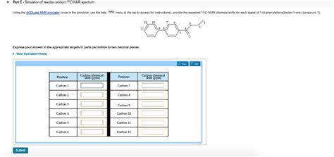 Solved Part C Simulation Of Reaction Product C NMR Chegg Com