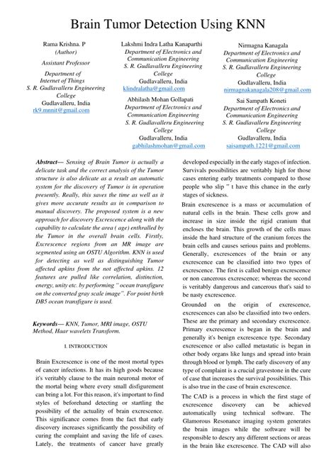 Pdf Brain Tumor Detection Using Knn