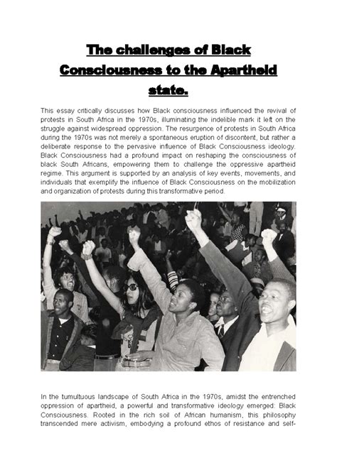 The Impact Of Black Consciousness On 1970s Anti Apartheid Protests