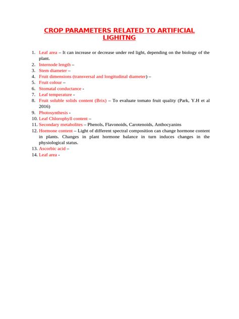 crop parameters related to artificial lighitng pdf science