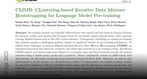 Paper Page Climb Clustering Based Iterative Data Mixture Bootstrapping For Language Model Pre