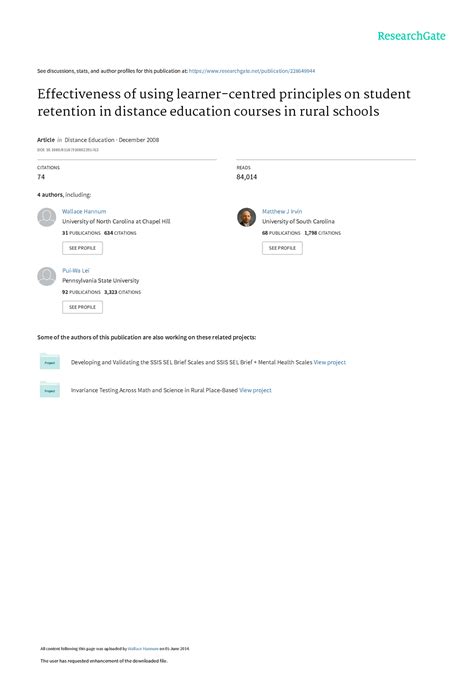 Effectiveness Of Using Learner Centred Principles See Discussions