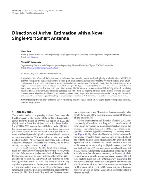 pdf direction of arrival estimation with a novel single port smart