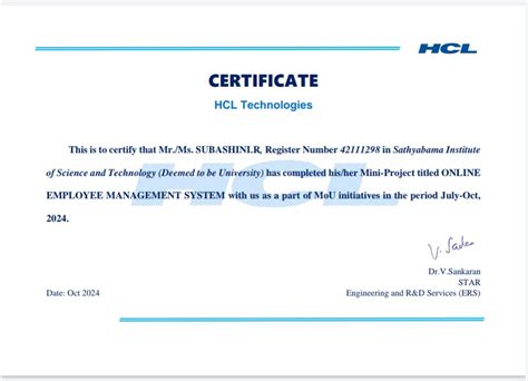 Subashini R On Linkedin Employeemanagementsystem Hcltechnologies