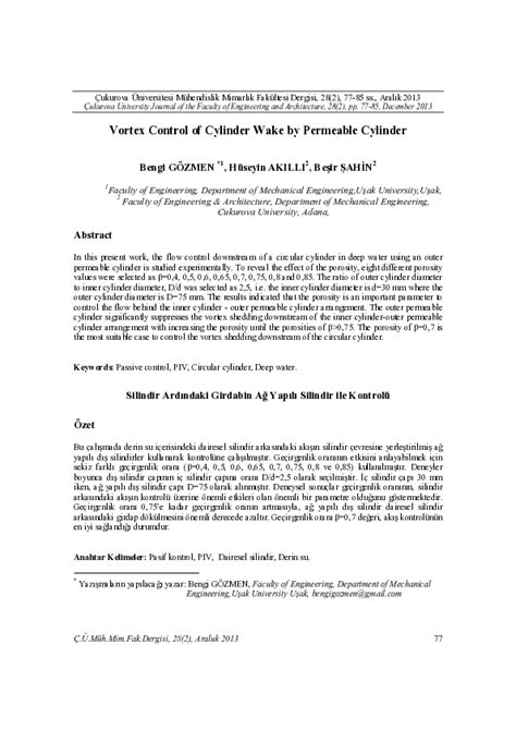 Pdf Vortex Control Of Cylinder Wake By Permeable Cylinder Bengi