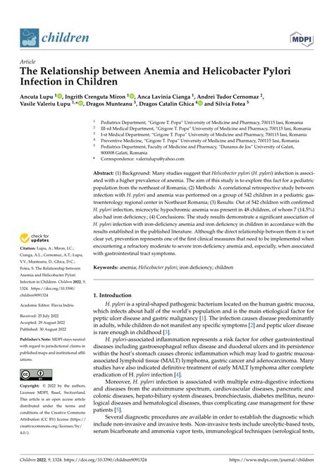 Pdf The Relationship Between Anemia And Helicobacter Pylori Infection