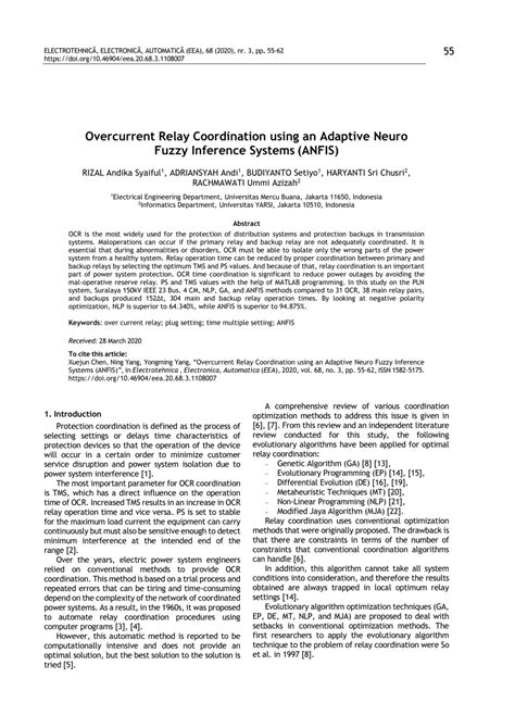 Pdf Overcurrent Relay Coordination Using An Adaptive Neuro Fuzzy
