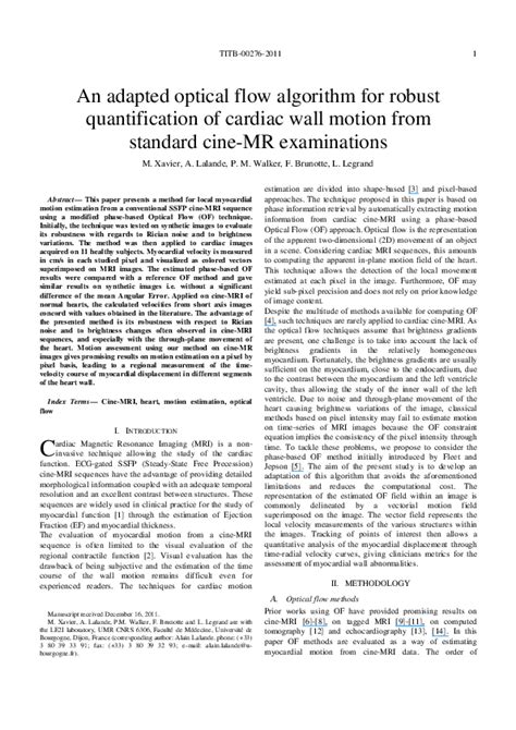 Pdf An Adapted Optical Flow Algorithm For Robust Quantification Of Cardiac Wall Motion From