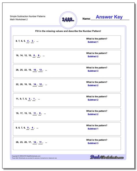 Subtraction Number Patterns