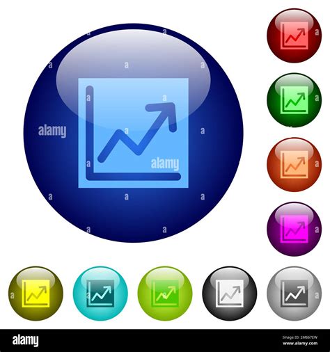 Line Graph Solid Icons On Round Glass Buttons In Multiple Colors