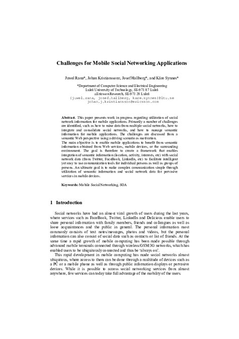 Pdf Challenges For Mobile Social Networking Applications