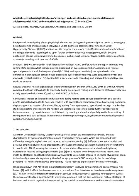 Pdf Atypical Electrophysiological Indices Of Eyes Open And Eyes Closed Resting State In