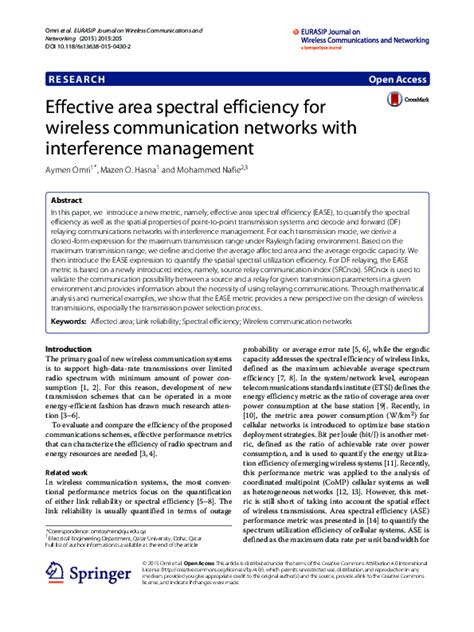 Pdf Effective Area Spectral Efficiency For Wireless Communication