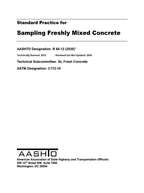 Aashto R60 12 2020 Sampling Freshly Mixed Concrete Pdf Concrete Materials
