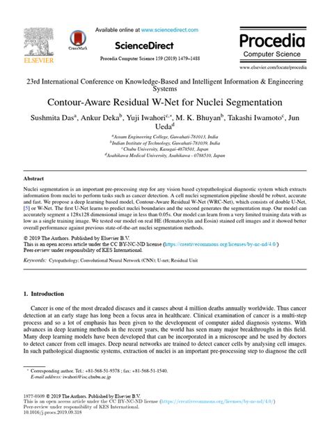 Contour Aware Residual W Net For Nuclei Segmentation Pdf Image