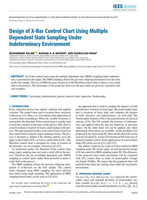 (PDF) Design of X-Bar Control Chart Using Multiple Dependent State Sampling Under Indeterminacy ...