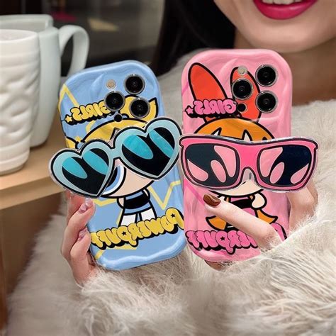 Jizetin For Samsung A12 A12 5G M12 Back Cover With Cartoon Powerpuff Girls Sunlasses Holder