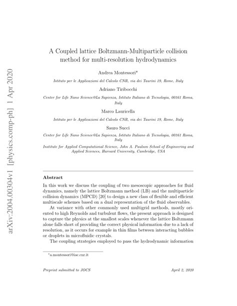 Pdf A Coupled Lattice Boltzmann Multiparticle Collision Method For Multi Resolution Hydrodynamics