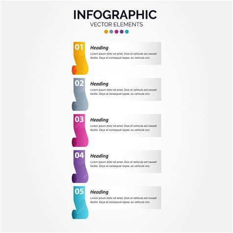아이콘 5개 옵션 또는 5단계 프로세스 다이어그램 순서도 정보 그래프가 있는 벡터 수직 인포그래픽 디자인 무료 벡터