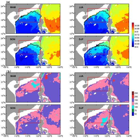 Seasonal Variation Of A The Salinity Maximum Shaded Psu And B Download Scientific