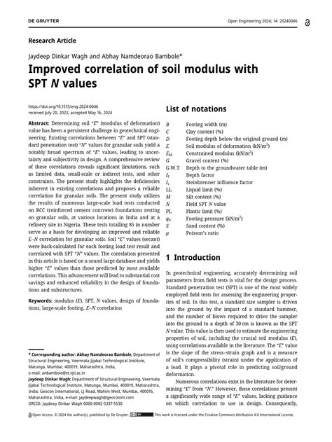 Pdf Improved Correlation Of Soil Modulus With Spt N Values