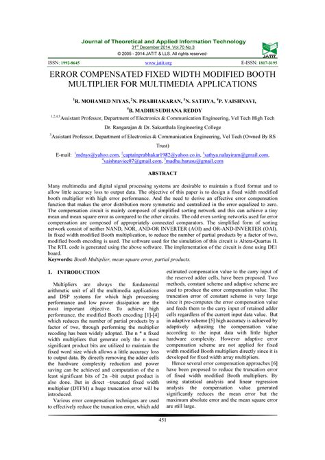 Pdf Error Compensated Fixed Width Modified Booth Multiplier For
