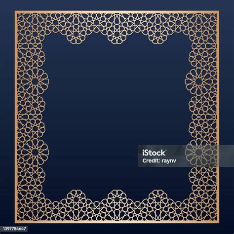 이슬람 알함브라 패턴의 레이저 컷 프레임 템플릿 종이 금속 목재 절단에 사용할 수 있습니다 아랍어 스타일의 사진 프레임 전통적인 이슬람 장식품 패턴에 대한 스톡 벡터 아트