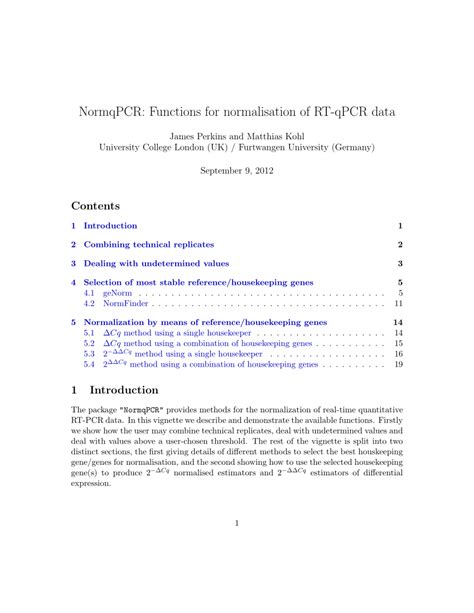 Pdf Bioconductor Package Normqpcr Functions For Normalisation Of Rt