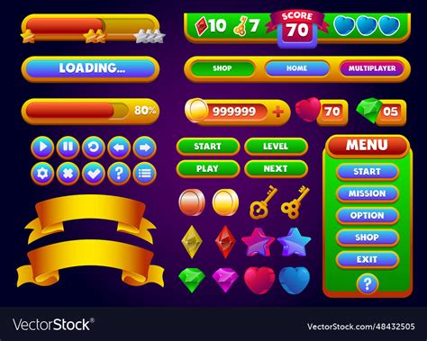 complete game ui elements with progress bars vector image