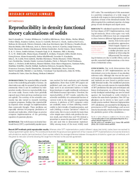Pdf Reproducibility In Density Functional Theory Calculations Of Solids