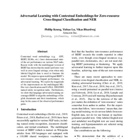 Adversarial Learning With Contextual Embeddings For Zero Resource Cross Lingual Classification