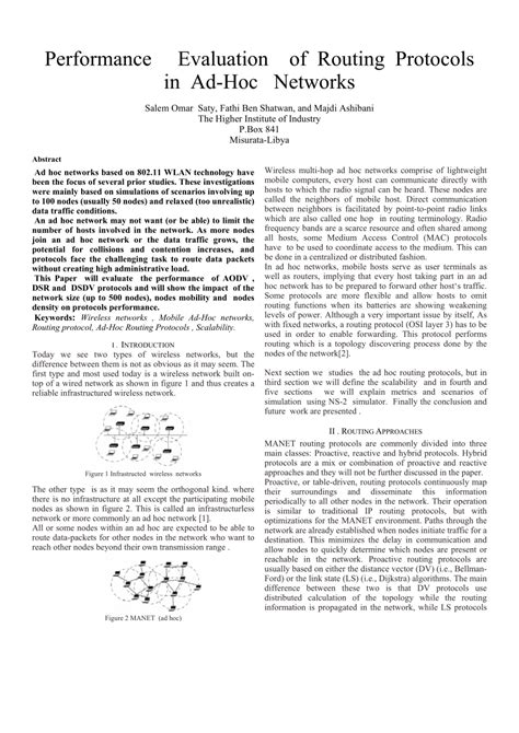 Pdf Performance Evaluation Of Routing Protocols In Ad Hoc Networks