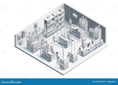 Isometric View Of A Scientific Laboratory With Equipment And
