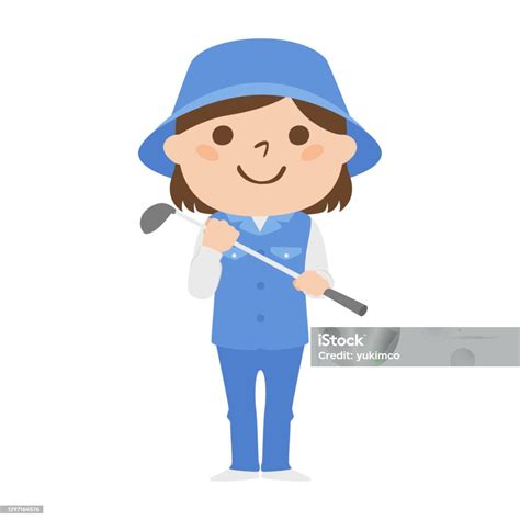 골프 코스에서 일하는 여성 캐디의 그림 골프 클럽에 서 있는 한 청녀 캐디에 대한 스톡 벡터 아트 및 기타 이미지 캐디 가공의 인물 골프 Istock