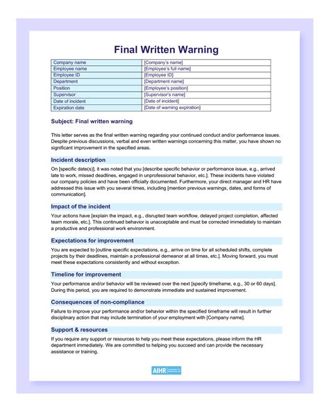 Written Warning Letter Your Guide Free Templates AIHR