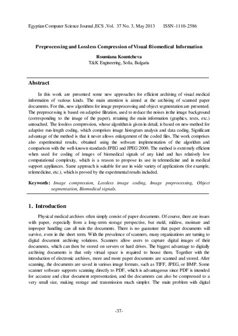 Pdf Preprocessing And Lossless Compression Of Visual Biomedical