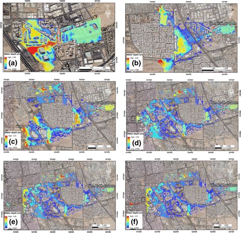 flood propagation at selected simulation time after the dam breach a