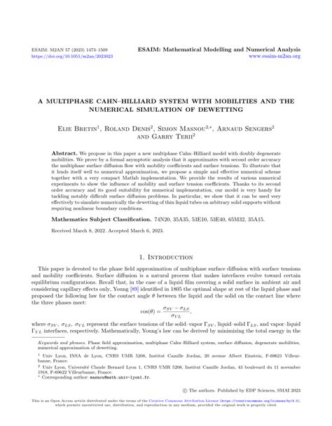 Pdf A Multiphase Cahn Hilliard System With Mobilities And The Numerical Simulation Of Dewetting