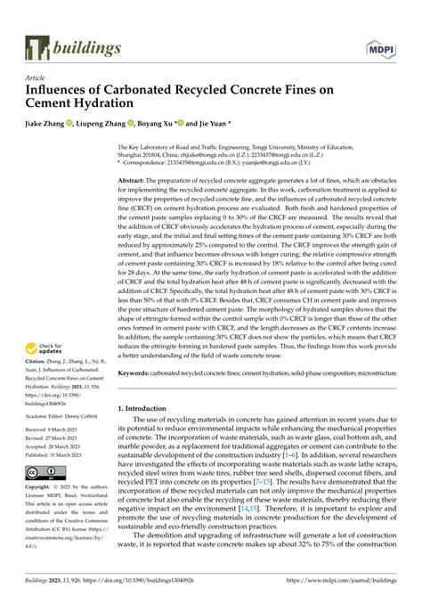 Pdf Influences Of Carbonated Recycled Concrete Fines On Cement Hydration
