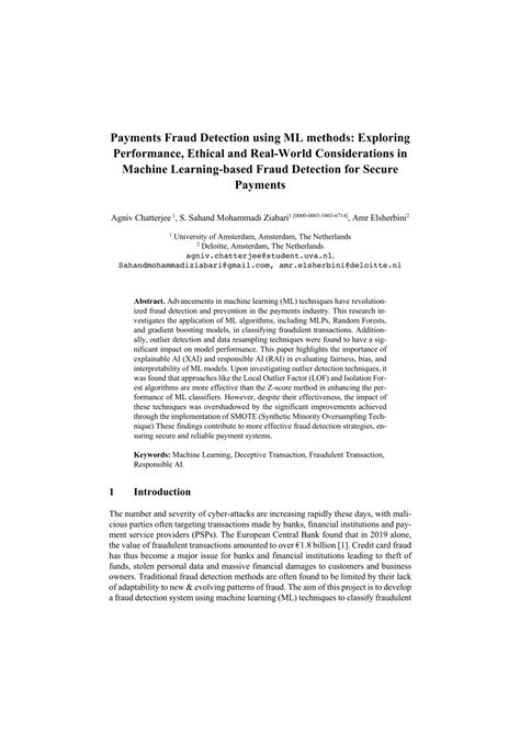 PDF Payments Fraud Detection Using ML Methods Exploring Performance Ethical And Real World
