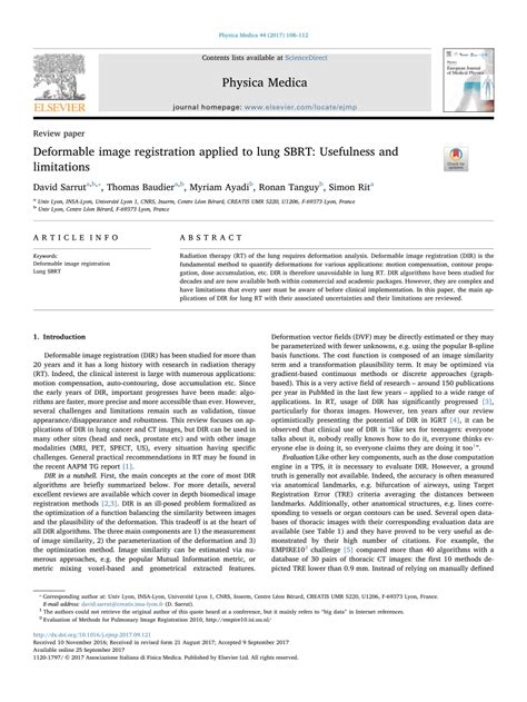 Pdf Deformable Image Registration Applied To Lung Sbrt Usefulness And Limitations