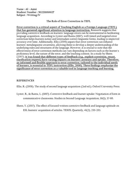 The Role Of Error Correction In Tefl Pdf