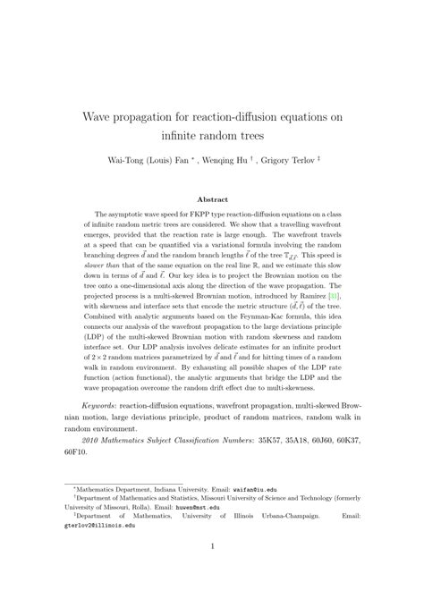 Pdf Wave Propagation For Reaction Diffusion Equations On Infinite Random Trees