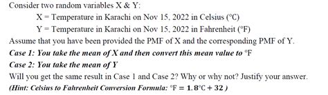 Consider Two Random Variables Xandy X Temperature In